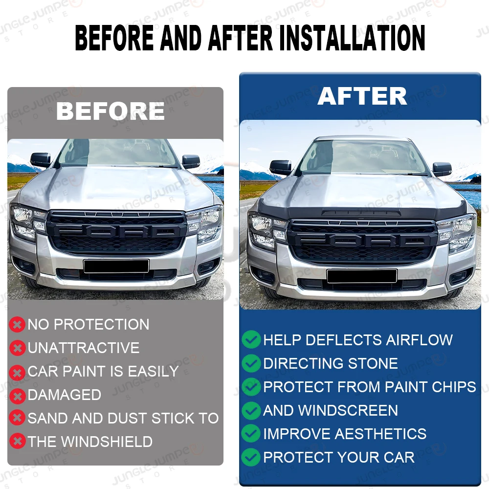 Ford Ranger Wind Deflectors JHCHAN Bonnet Guard For Ford Ranger 2023 ...