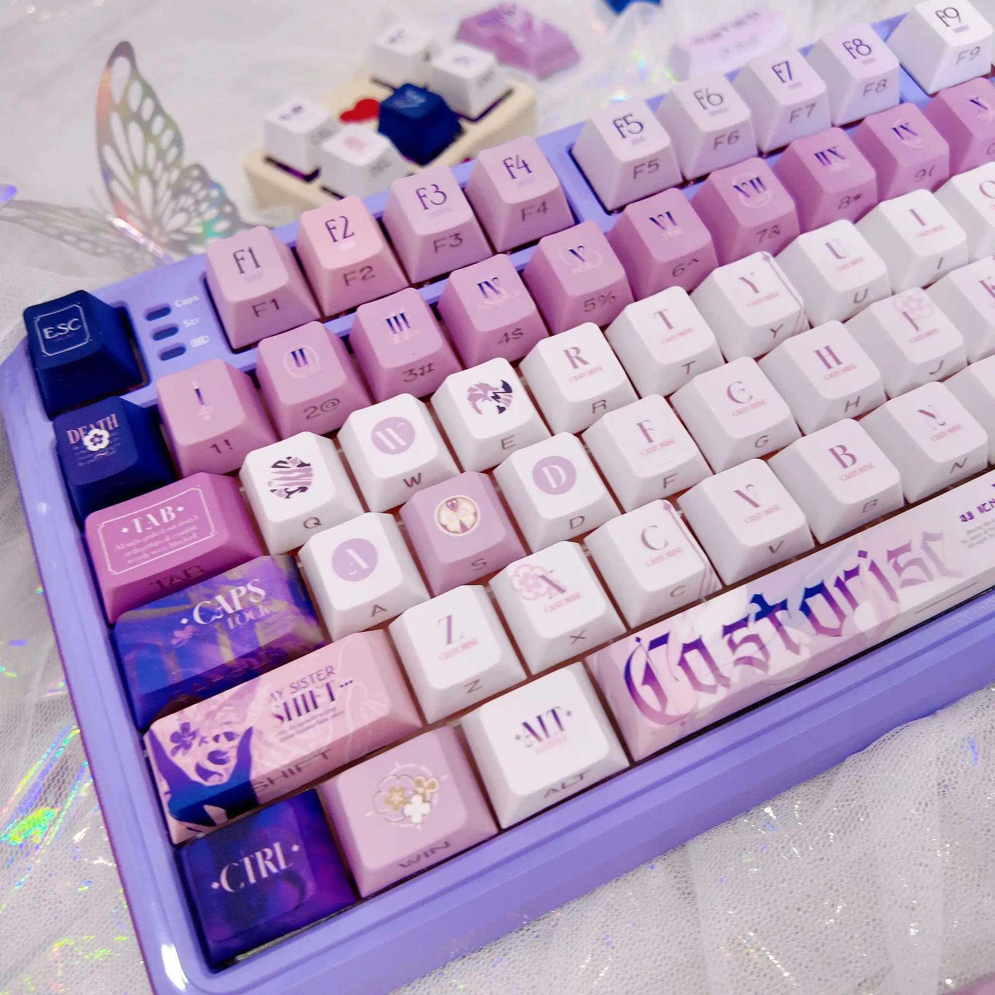 스타 레일 테마 Castorice Keycaps 2차원 120 키 게임 기존 PBT 5면 승화 기계식 키보드 키캡 ...