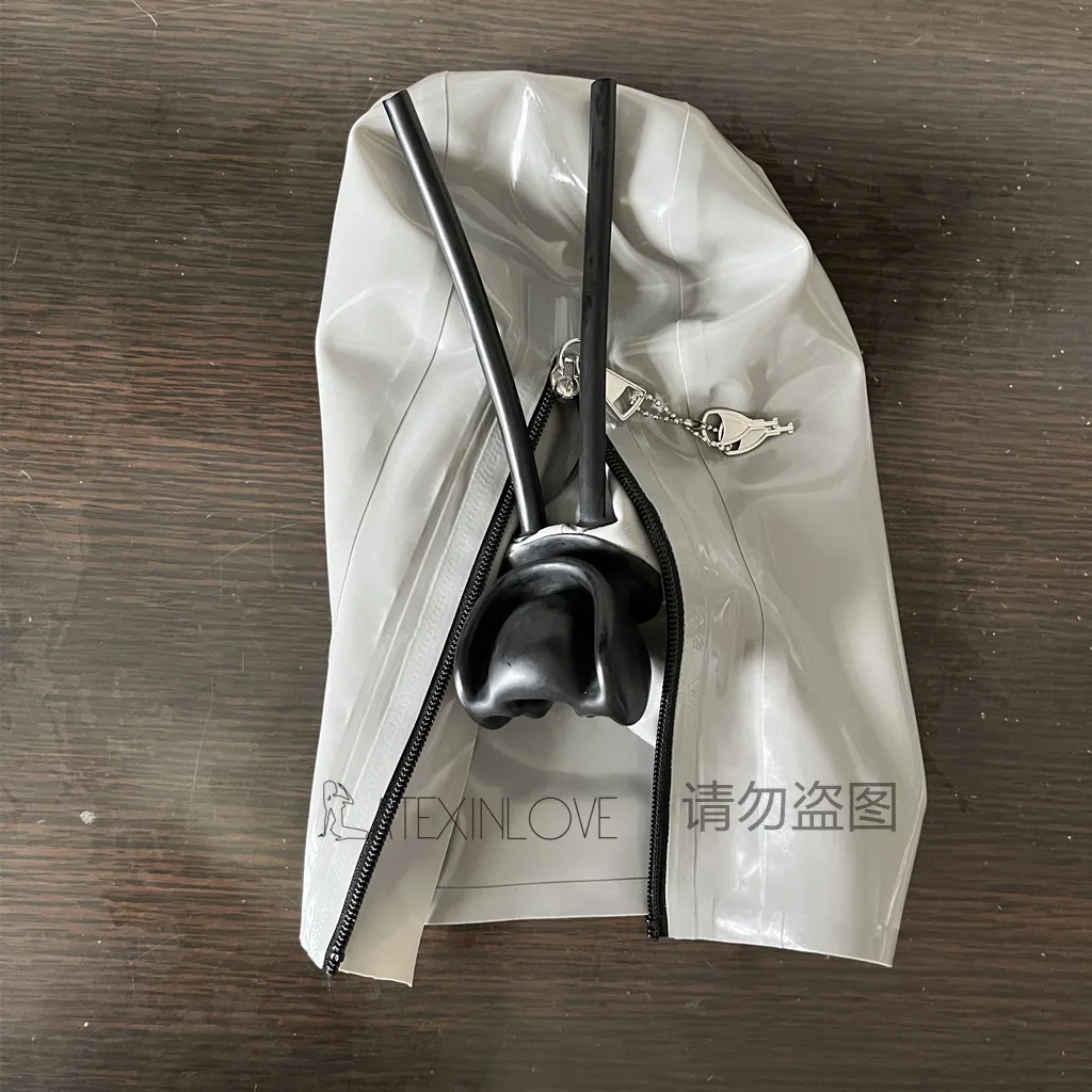 Latex-Hood-Mask-Fetish-with-Inner-Teeth-Gag-and-15cm-Long-Nose-Tube ...