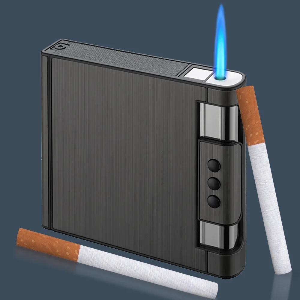 Automatic-Cigarette-Case-Windproof-Jet-Flame-Lighter-20pcs-Capacity ...