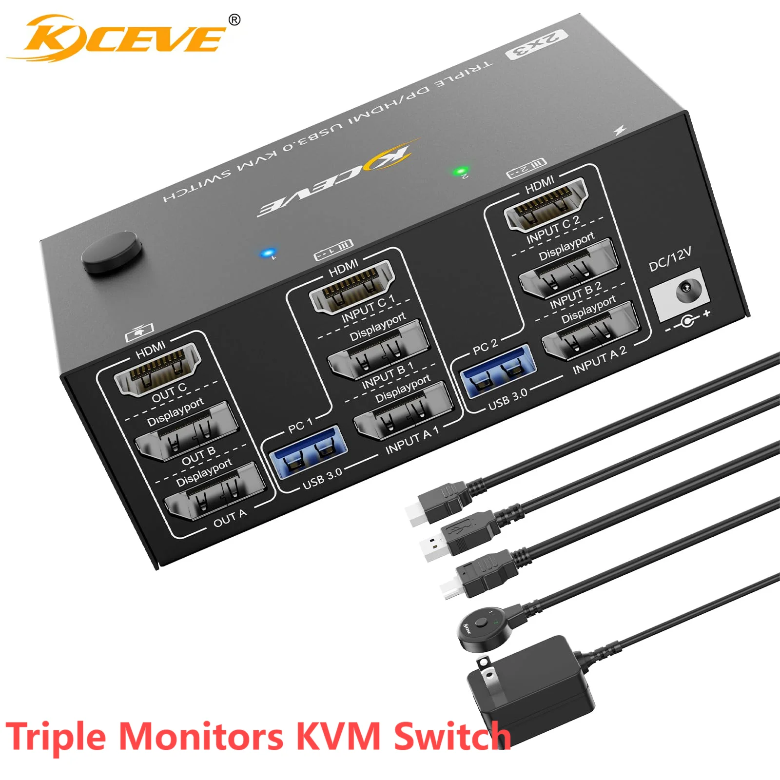 KVM Switch 3 Monitors 2 Computers,Triple Monitors KVM Switch ...