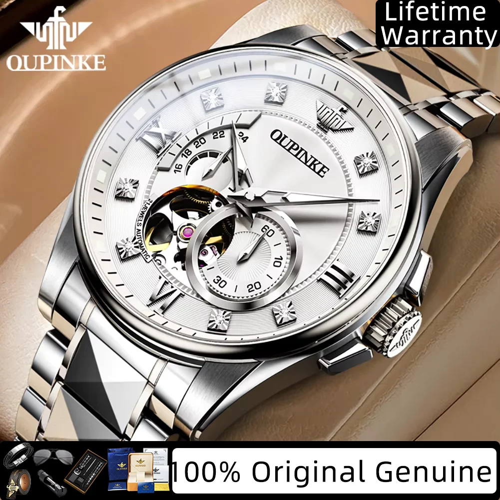 OUPINKE Japan Automatic Men's Watches Hollow Flywheel Tungsten Steel ...