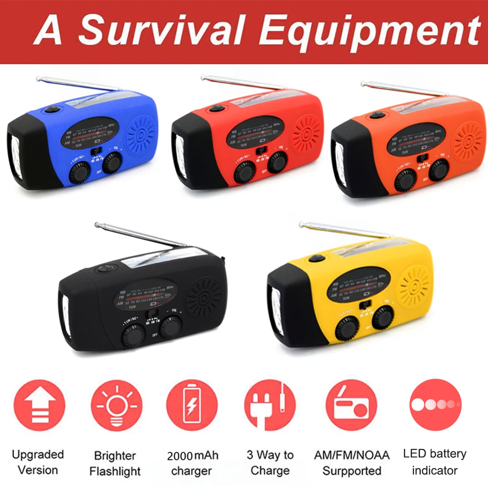 AM-FM-NOAA-Emergency-Radio-2000mAh-Solar-Power-Hand-Crank-Radio-Global ...