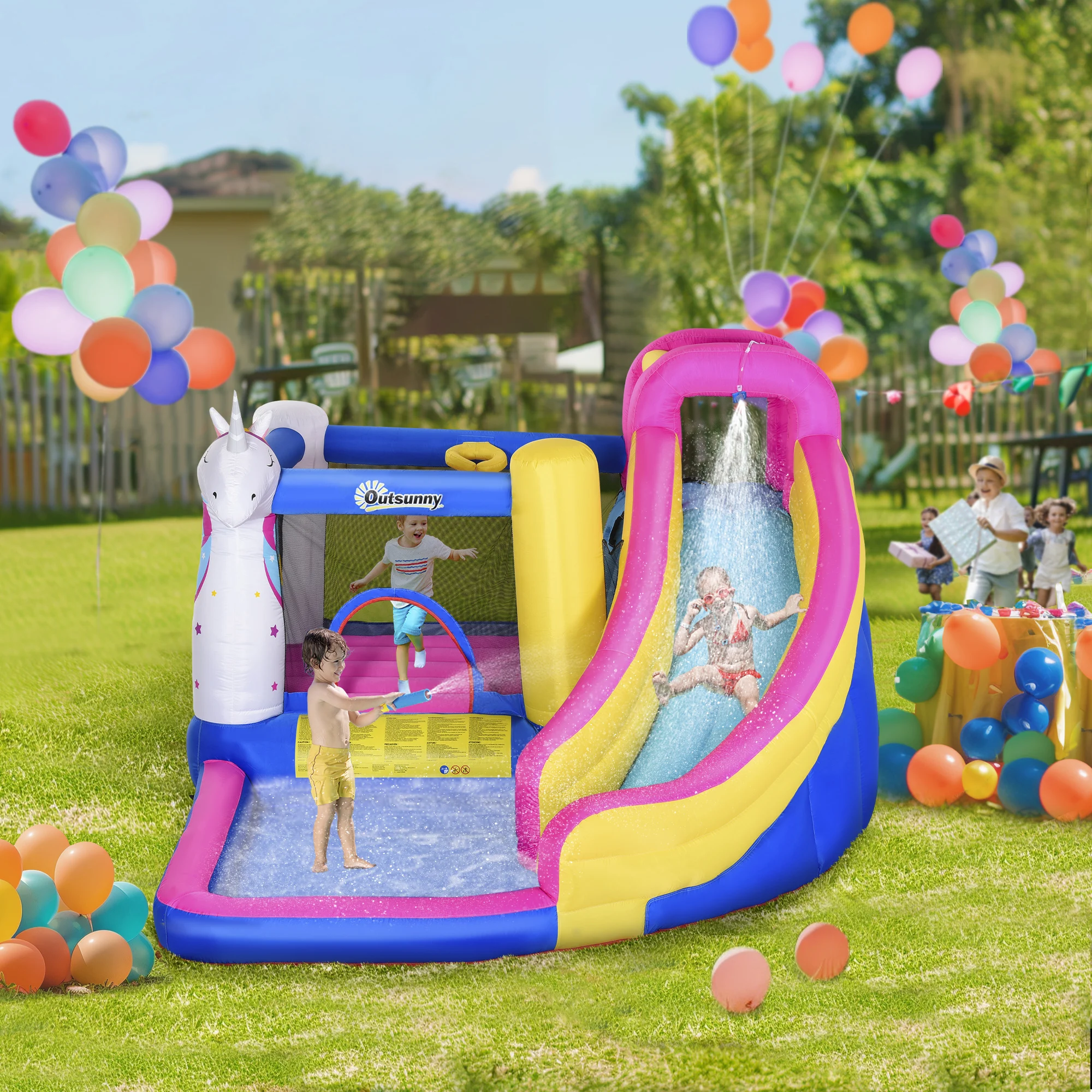 Unicorn 5-in-1 Large Inflatable Bounce House, Inflatable Water Slide ...