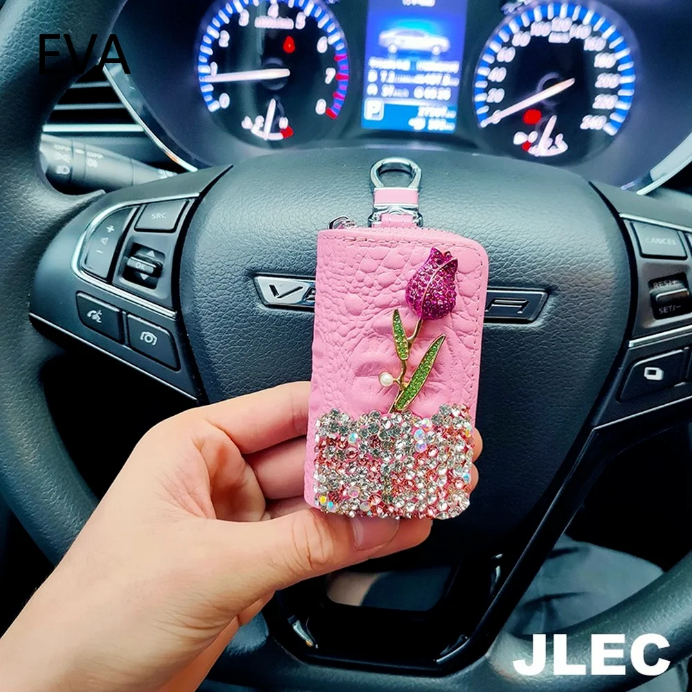 Rhinestone Flower Car Creative Key Case Cover Universal Auto Key Case ...