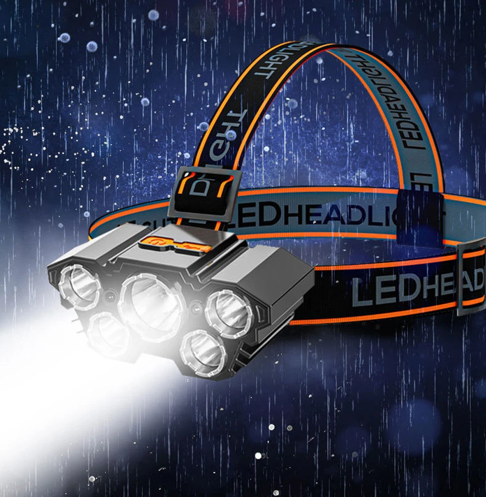 New-5-LED-Headlight-USB-Rechargeable-Headlamp-Portable-Built-in-Battery ...