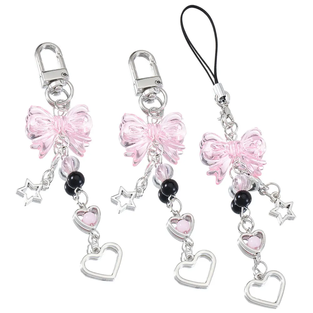 Y2K-Pink-Bow-Keychain-Pendant-Heart-Five-Pointed-Star-Key-Chain-Mobile ...