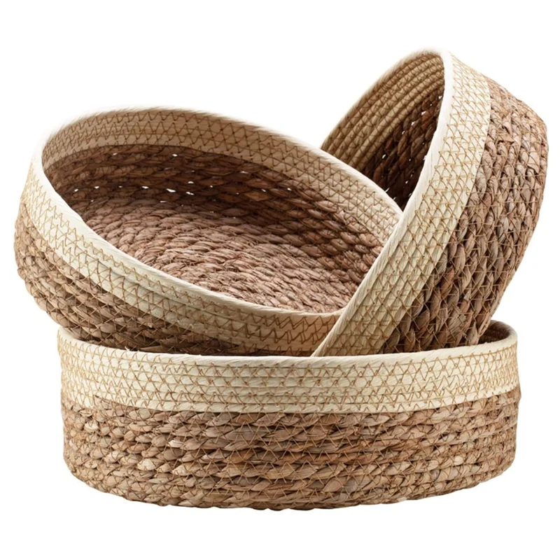 3PCS-Rattan-Wicker-Basket-Tray-Set-For-Organizing-Wicker-Fruit-Basket ...