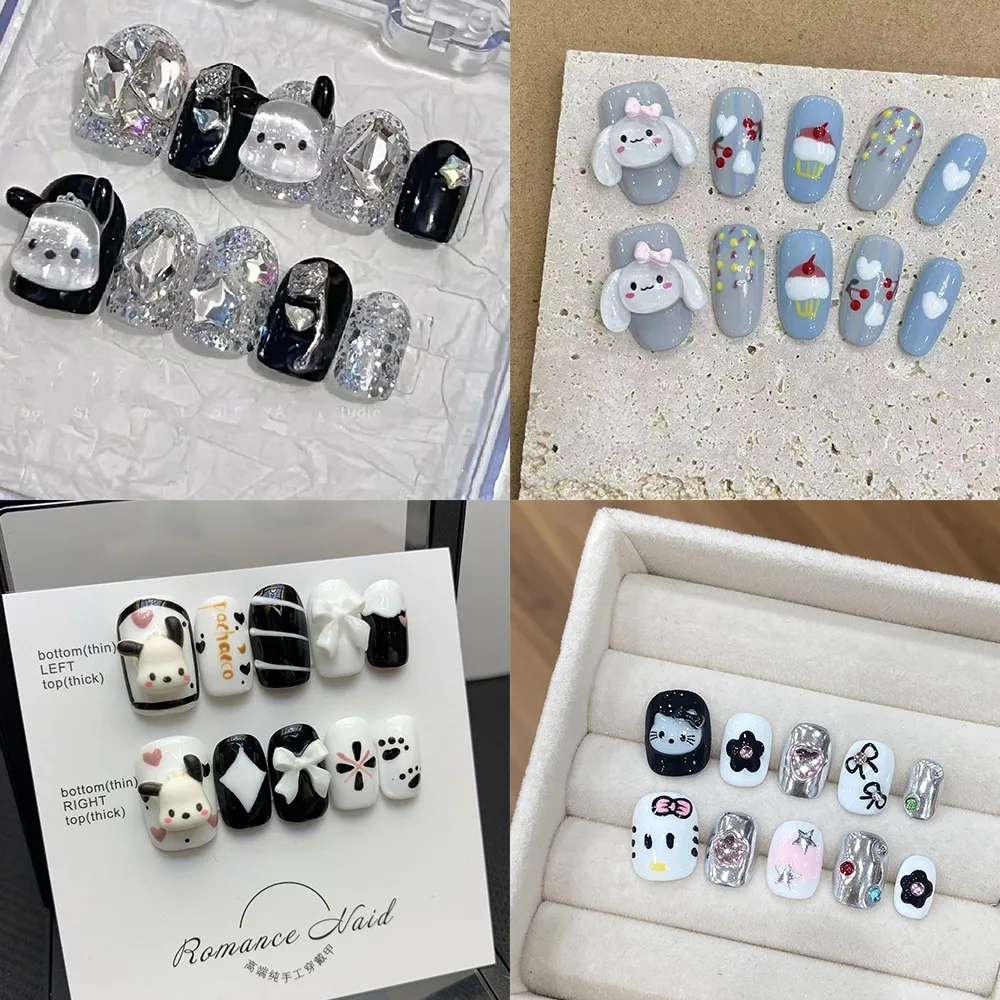 Cartoon-Sanrio-Pochacco-Handwork-Fake-Nails-Sweet-Cool-Love-Y2k-Accessory-Press-on-Nails ...