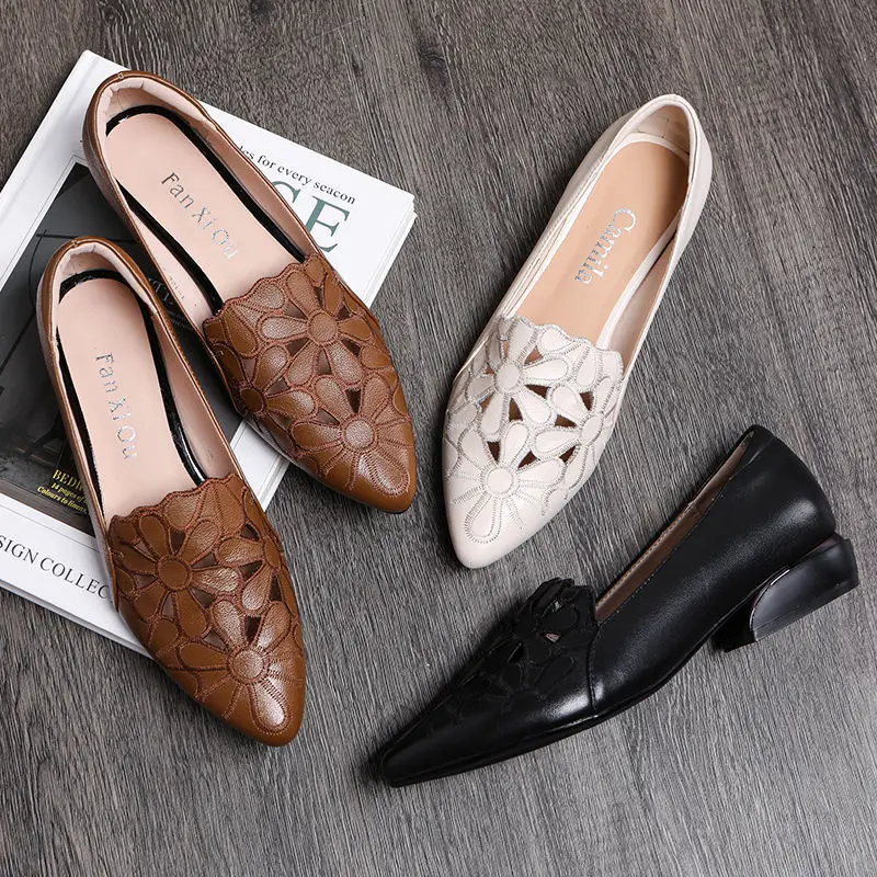 Mid Heel Shoes Women Heels Wedding PU Leather Hollow Out Black Square ...