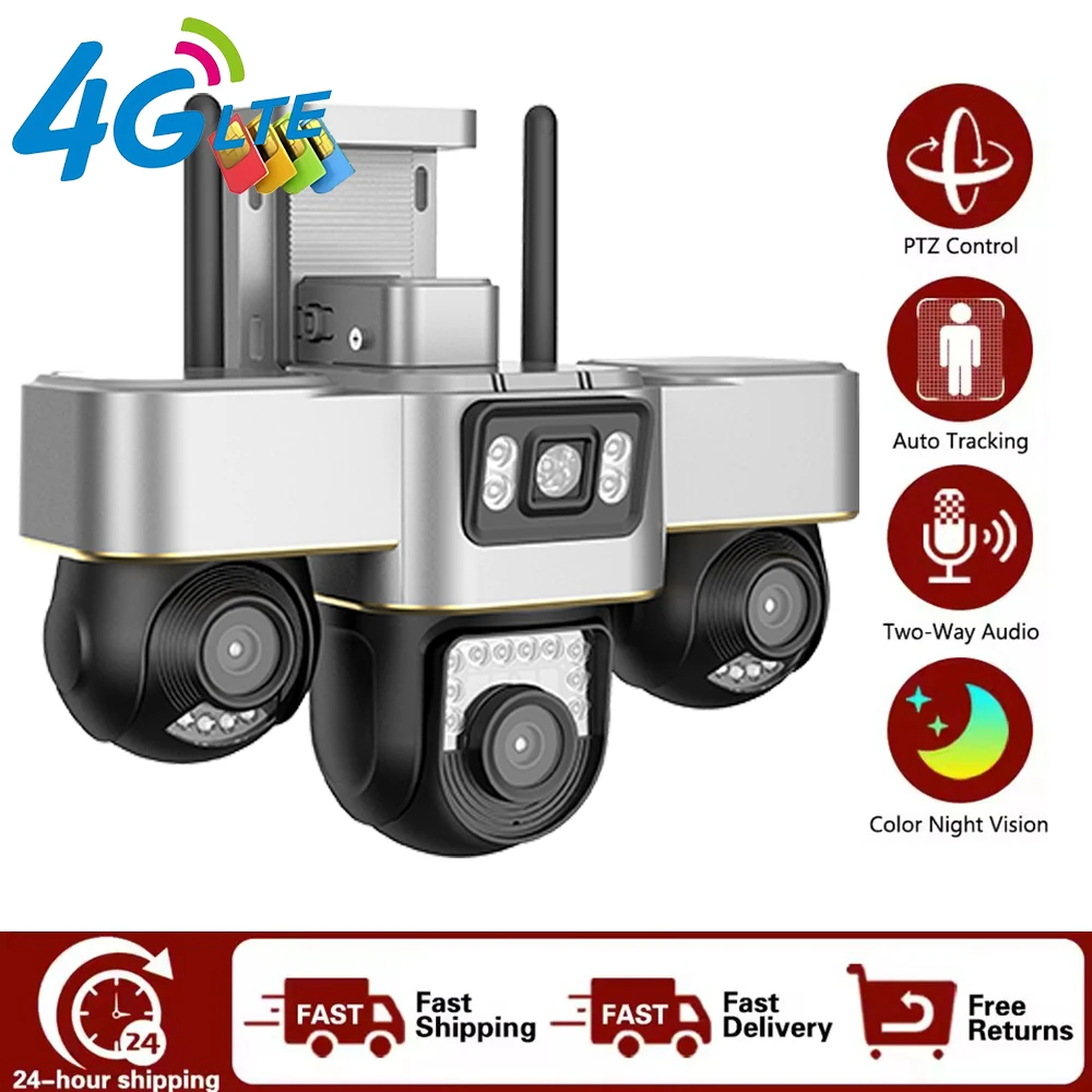 4G Security Cameras 3 PTZs Outdoor Waterproof Smart Home Tri-lens ...