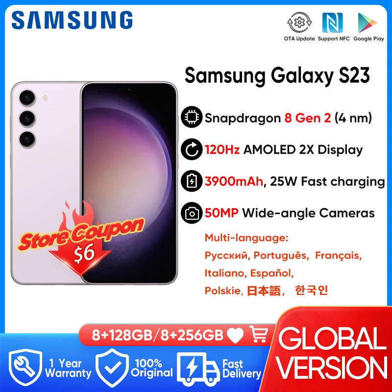 Samsung-teléfono inteligente Galaxy S23 5G, 6,1 ", Snapdragon 8 Gen 2, Android 13, 120Hz ...