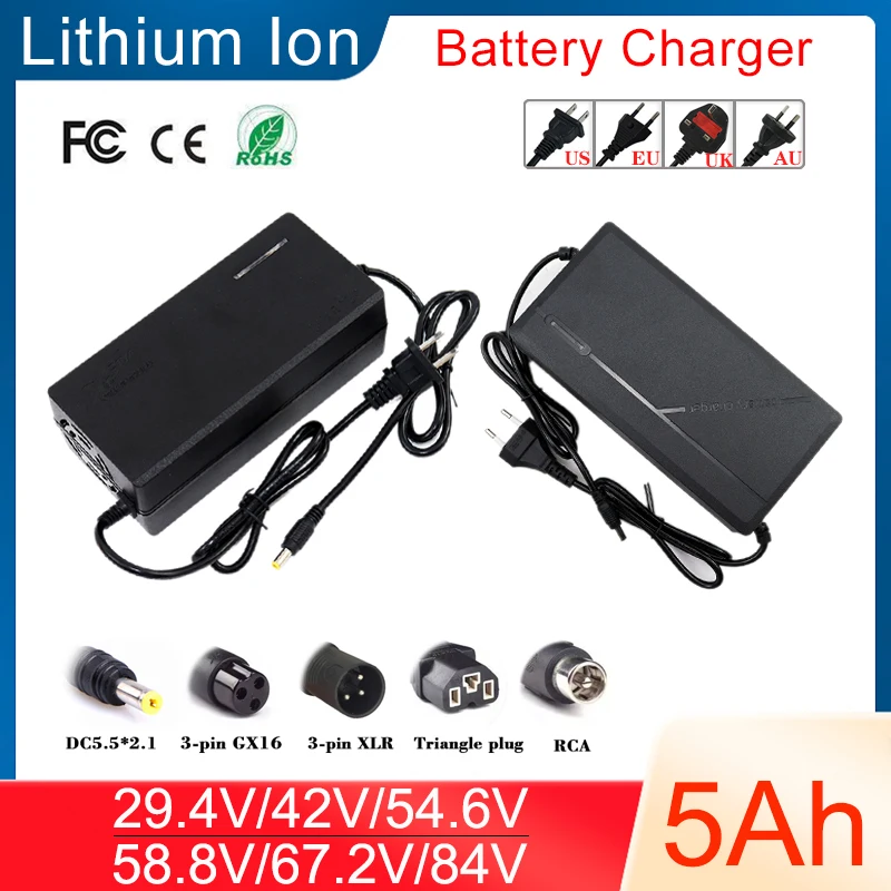 New 29.4V 42V 54.6V 58.8V 67.2V 84V 5A Lithium Battery Fast Charger For ...