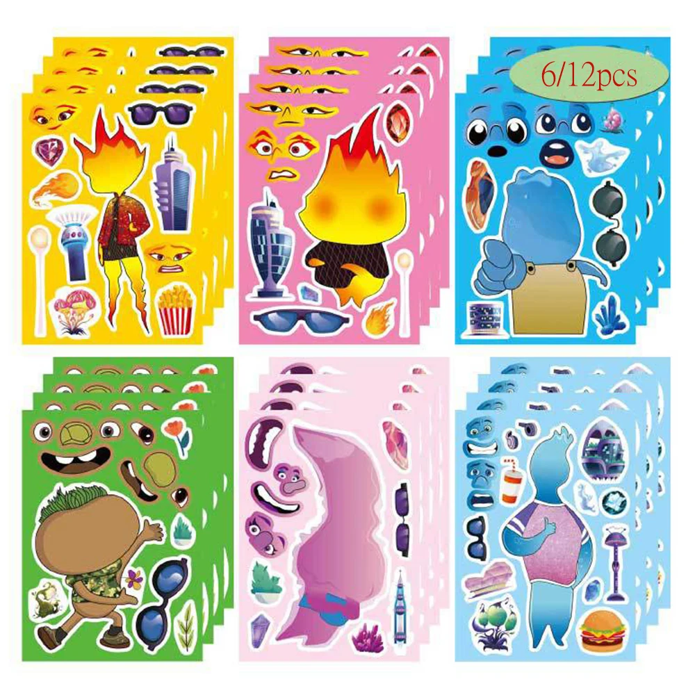 6-12sheets-Kawaii-Disney-Movie-Elemental-Cartoon-Puzzle-Stickers-Kid ...