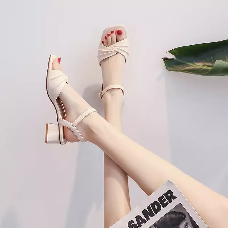 Mid-Heel-Square-Heel-Modern-Sandals-Buckle-Strap-Adult-2024-High ...