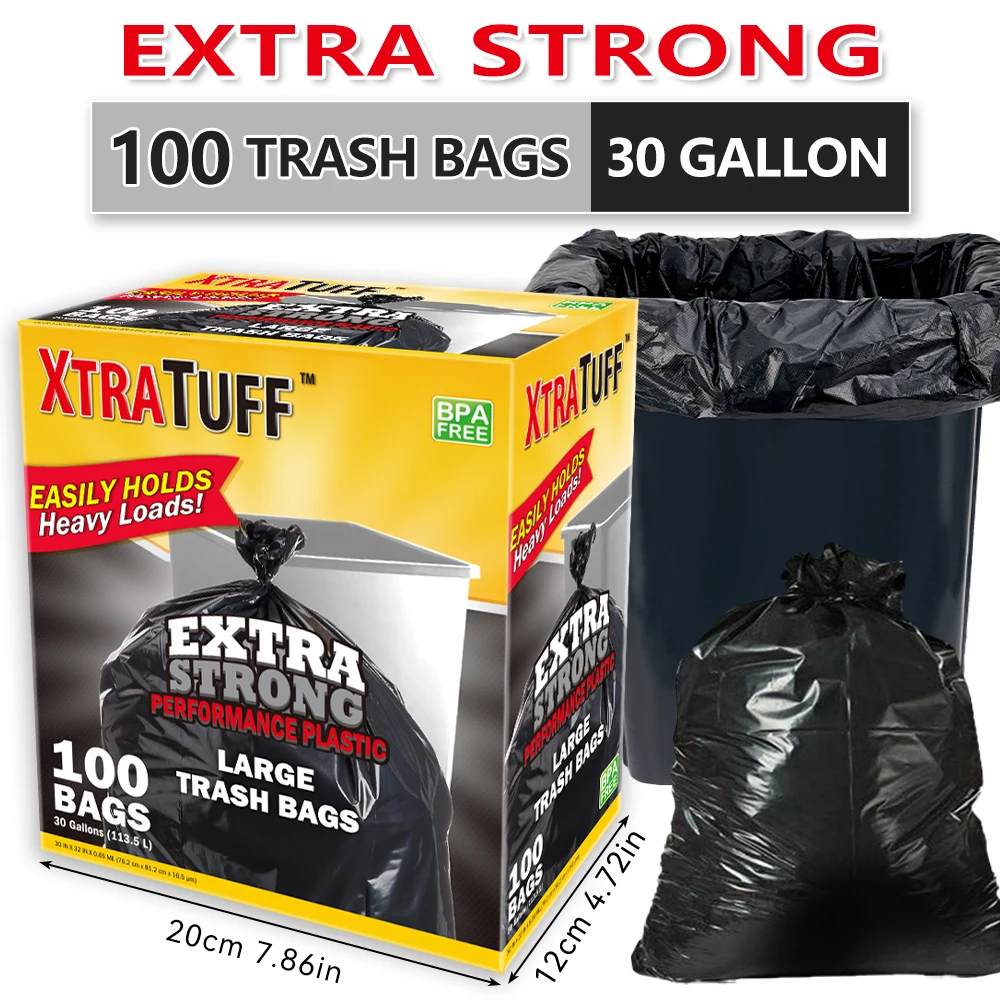 Xtratuff-Trash-Bags-30-Gallon-Black-Large-Trash-Bag-Garbage-Bags-Heavy ...