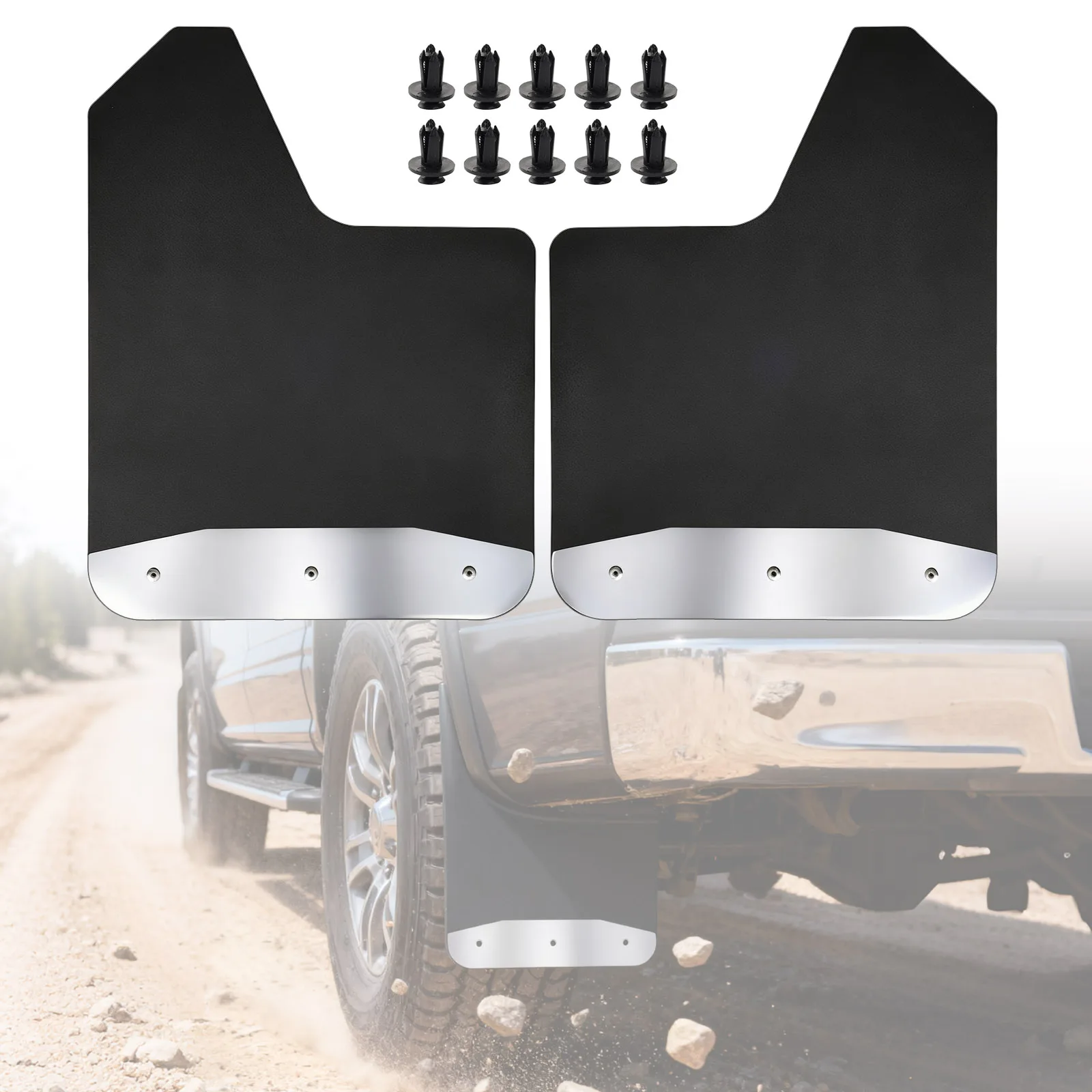 Universal Rally Car Mud Flaps Stainless Steel Plate Night Reflectors RV ...