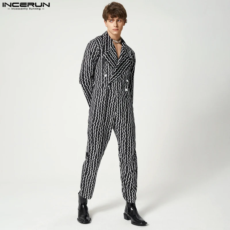 Incerun Party Nightclub Style Men's Jumpsuits Stylish Wavy Print ...