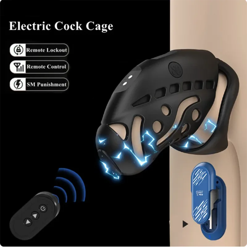 Wireless-Remote-Control-Electric-Shock-Cage-Male-Chastity-Cock-Ring ...