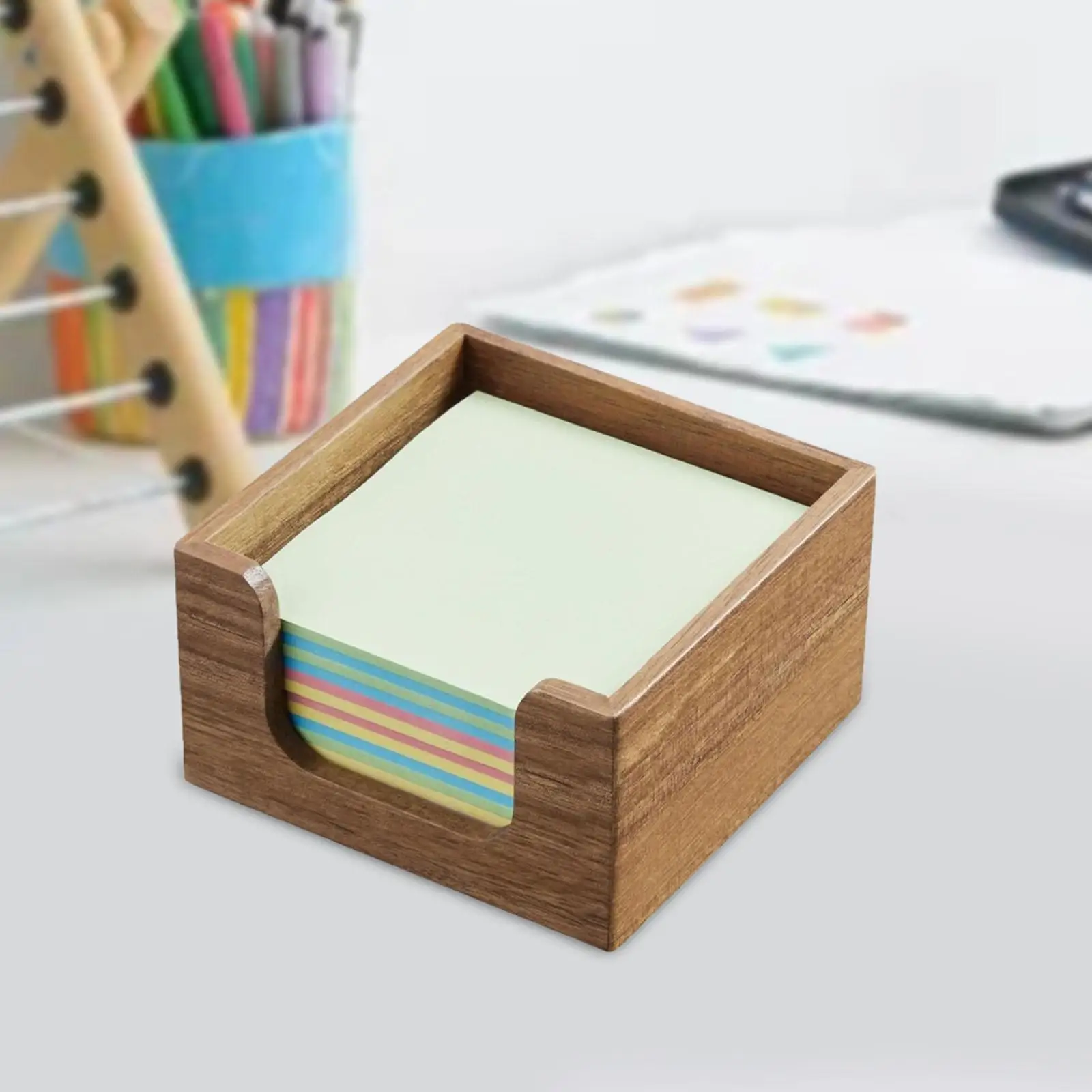 Sticky Note Holder Acacia Wood Rustic Business Card Box Post It Note ...