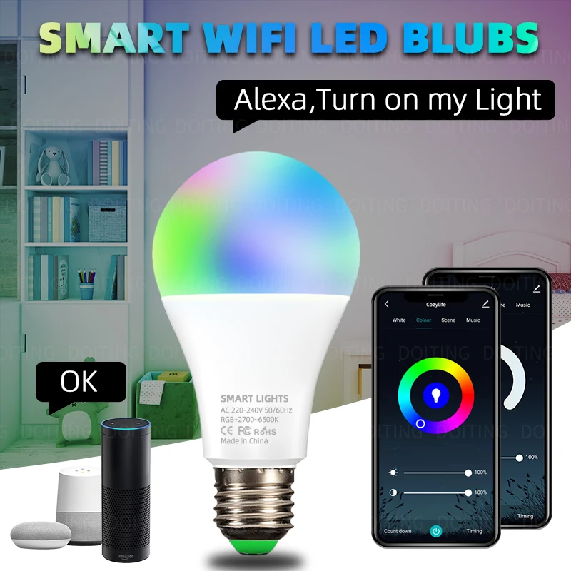 Smart-WiFi-LED-Light-Bulbs-Dimmable-E27-15W-RGBCW-2700-6500K-Colorful ...