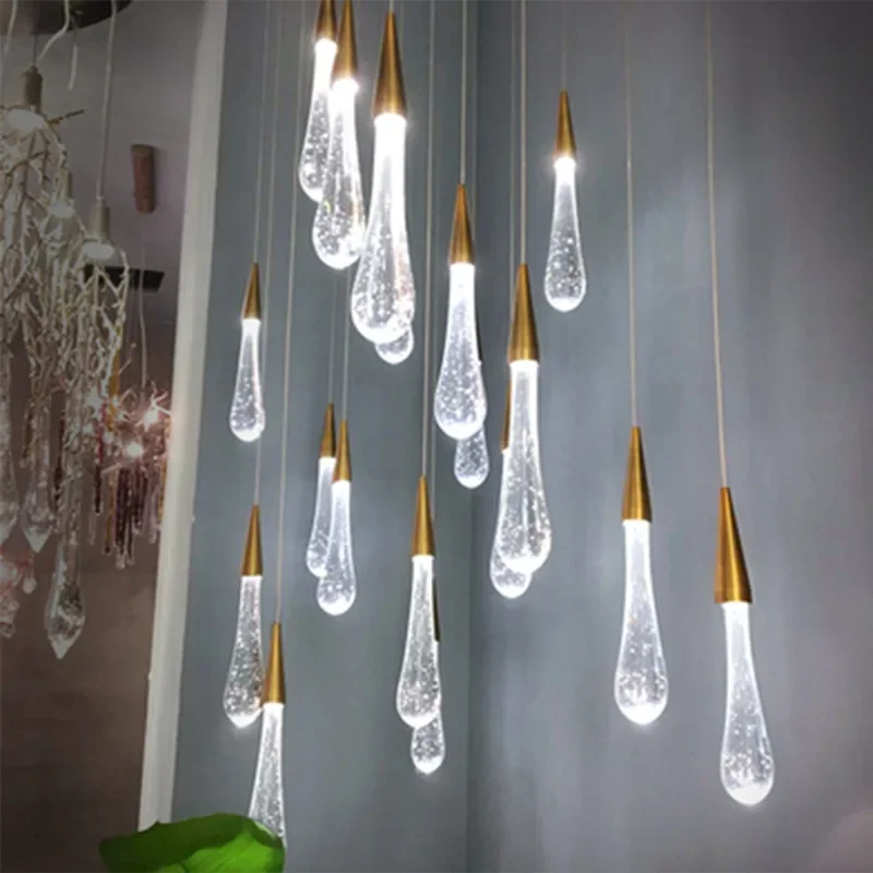 Gold Water Drop Crystal Pendant Light Creative European-Style Luxury ...