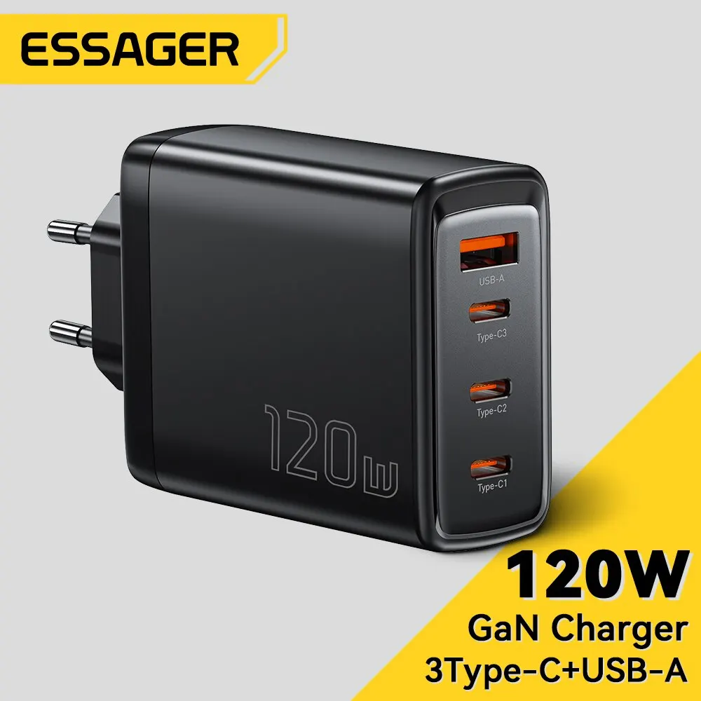 Essager-GaN Carregador USB Tipo C, 120W, PD3.0, QC 4.0, Carregador Rápido para iPhone 14, 13 Pro ...