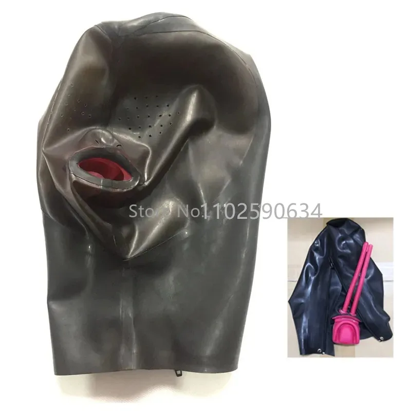 Latex-Rubber-Hood-with-Long-Nose-Tube-Teeth-Gag-Mini-Eye-Hole-Back-Zip ...