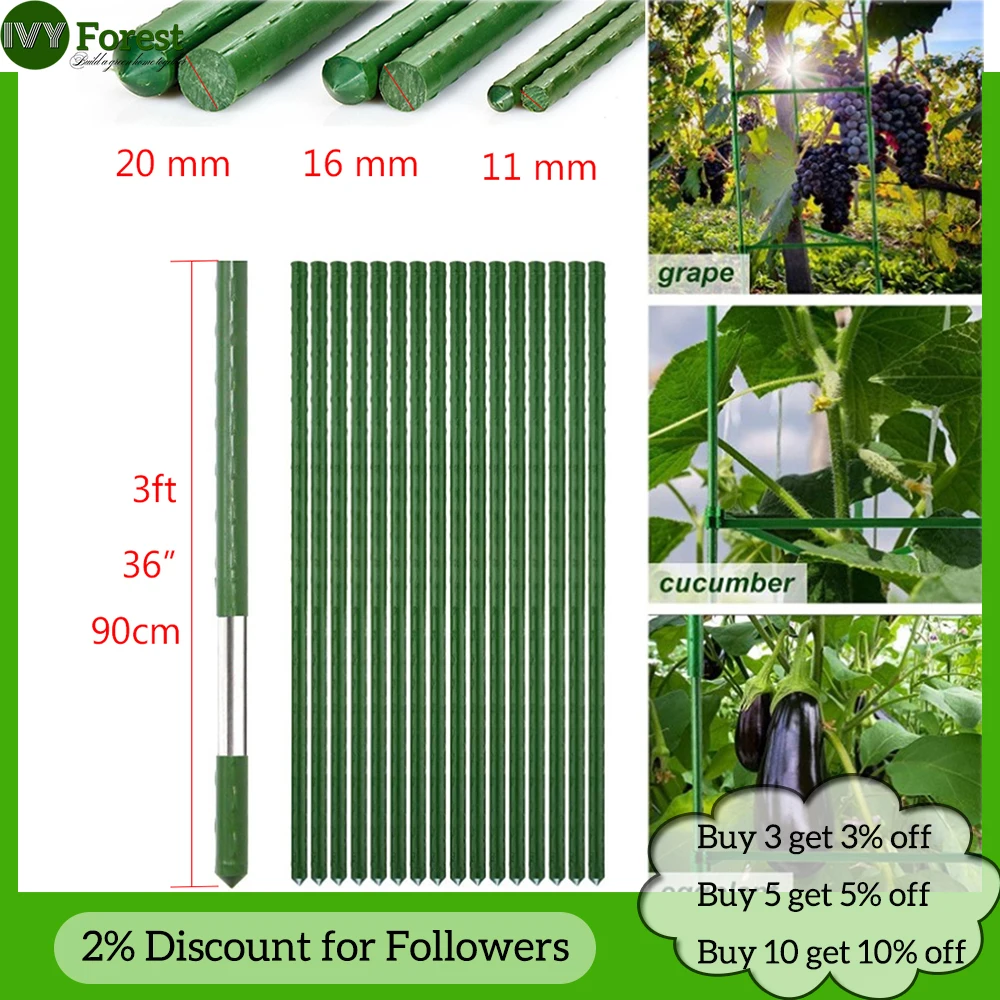 36”（90cm） length Plant Stakes Gardening Pillar Plastic Coated Steel ...