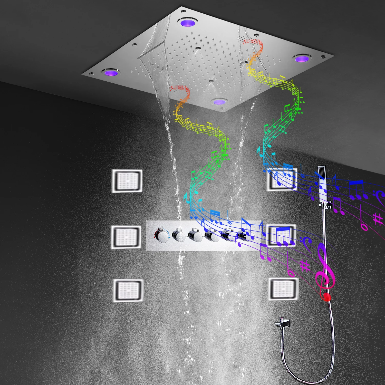 hm-Bathroom-Music-Shower-System-24Inch-LED-Showerhead-SPA-Mist-Rainfall ...