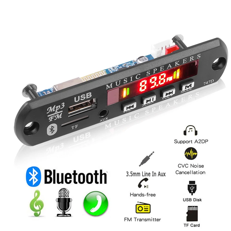 Wireless Bluetooth 5.0 Handsfree MP3 WMA Decoder Board 5V 12V Car Audio ...