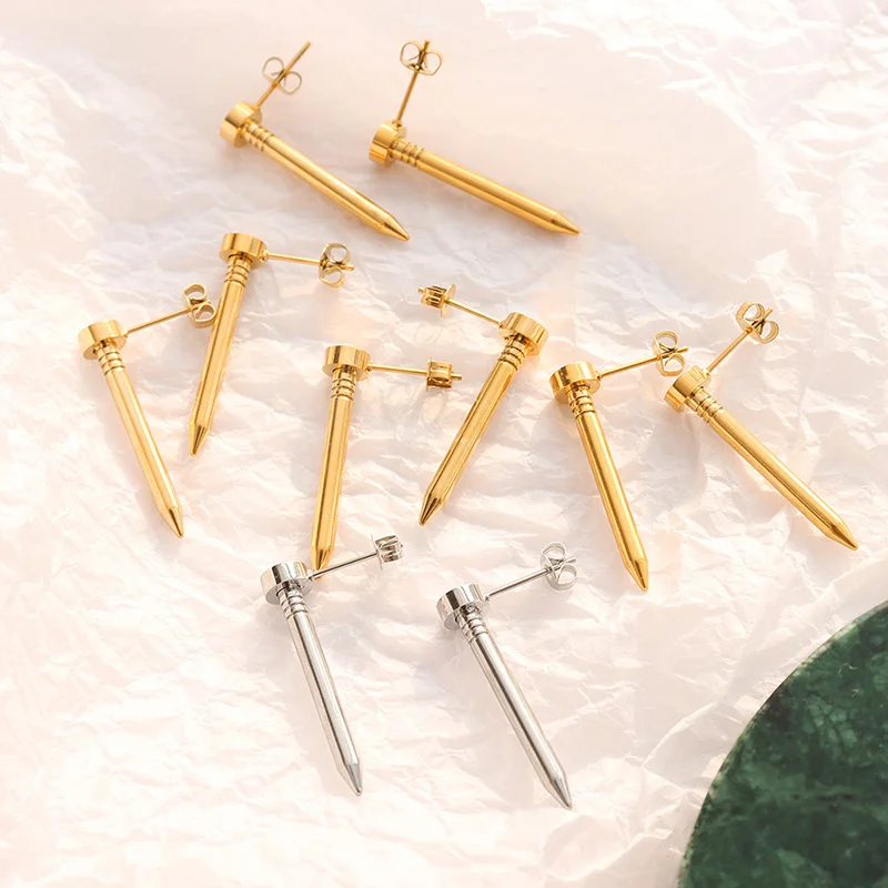 Stainless-Steel-Simple-Nail-Stud-Earrings-Gift-Trendy-Korean-Style-Gold ...