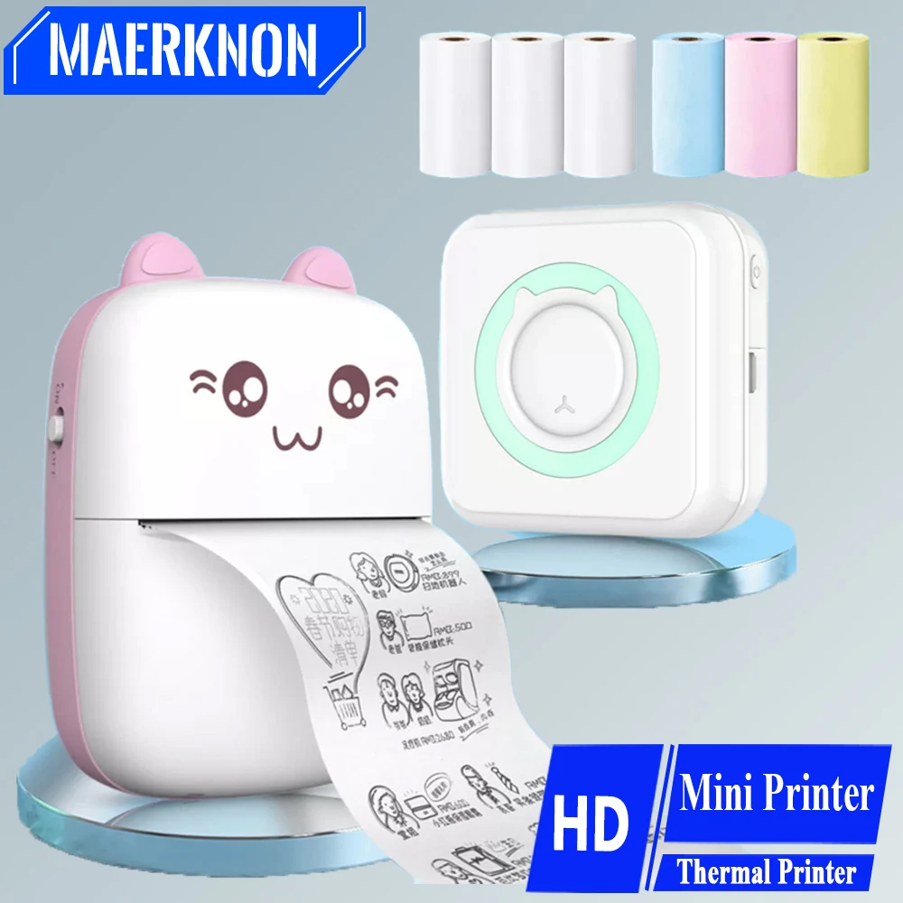 HD-Mini-Thermal-Printer-Portable-Label-Photo-Printers-Stickers-Paper ...