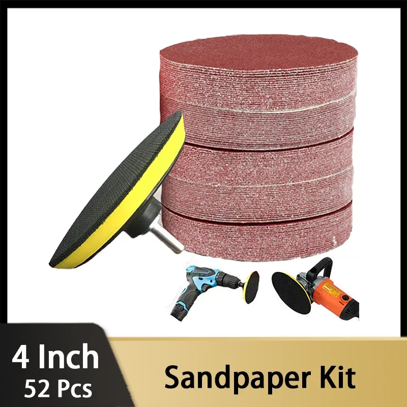 52 PCS Sandpaper Kit 4 Inch with Hook and Loop Backing Pad M10 Drill ...
