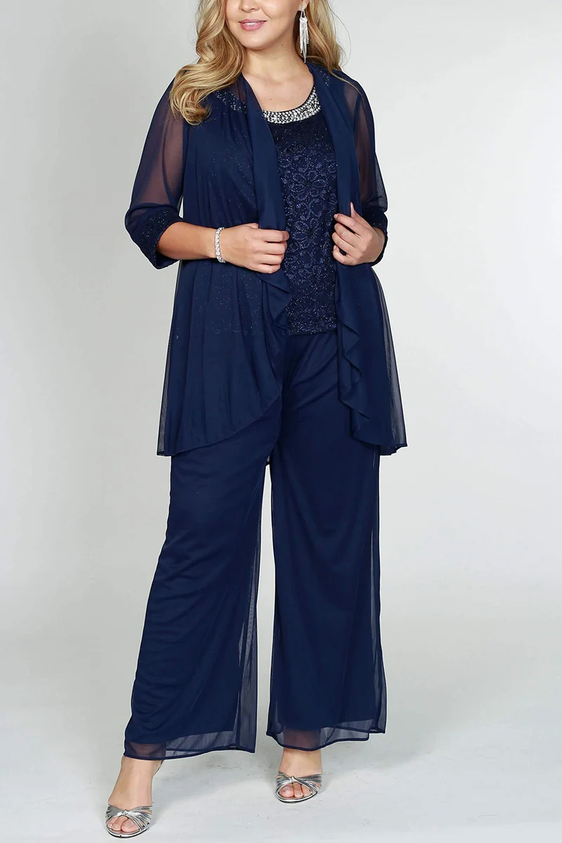 Women-Fashion-Chiffon-Three-Piece-Matching-Set-3-4-Sleeve-2024-Wide-Leg ...