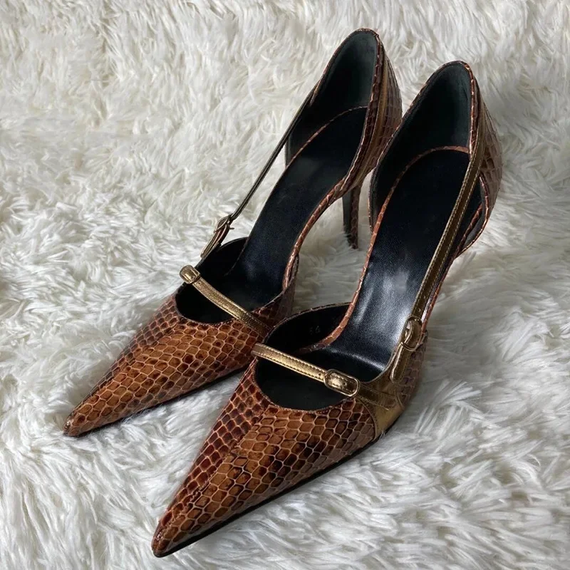 Small-and-Niche-Design-Pointed-Thin-Heel-Snake-Skin-Pattern-High-Heels ...