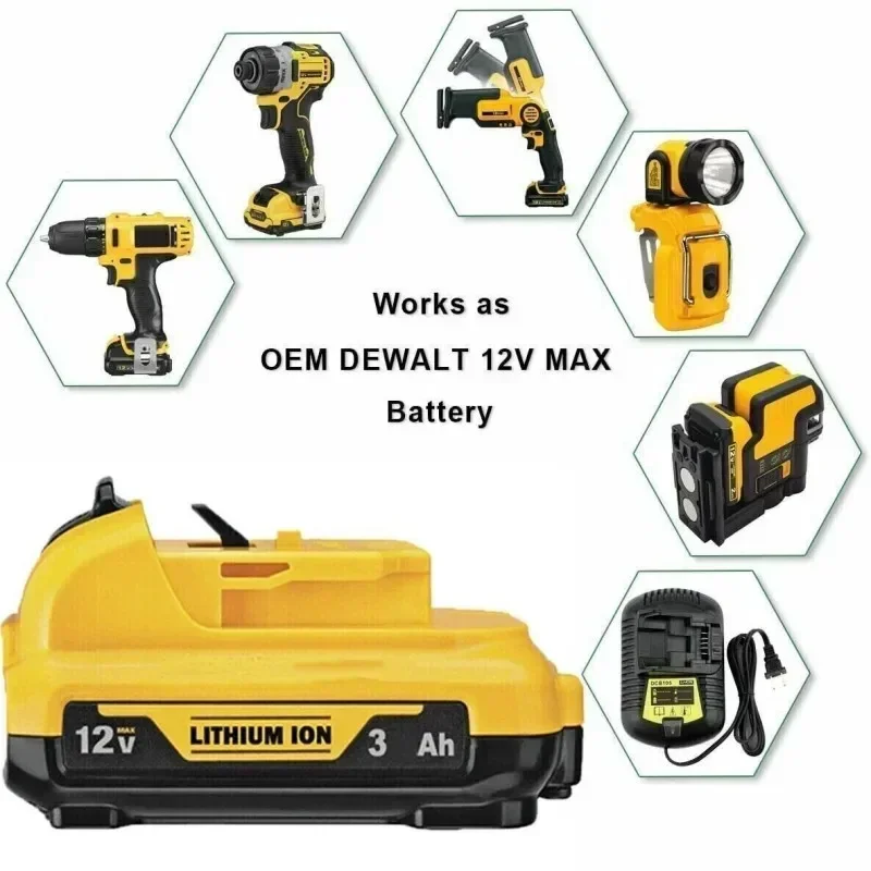 12V-3-0Ah-Max-Lithium-Ion-Battery-Replacement-for-DeWalt-DCB120-DCB123 ...