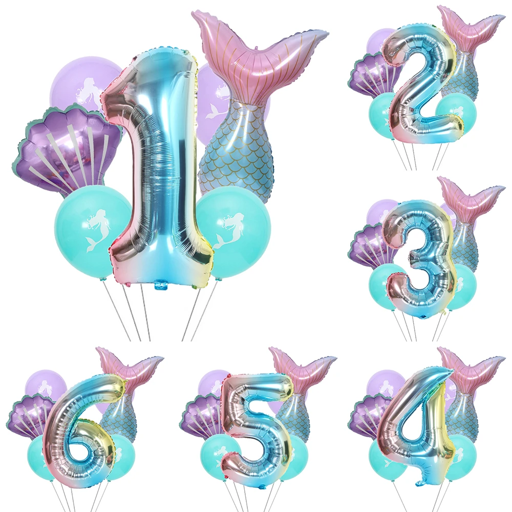 Mermaid Party Balloons 32inch 1 2 3 Foil Number Balloon Girls' Mermaid ...