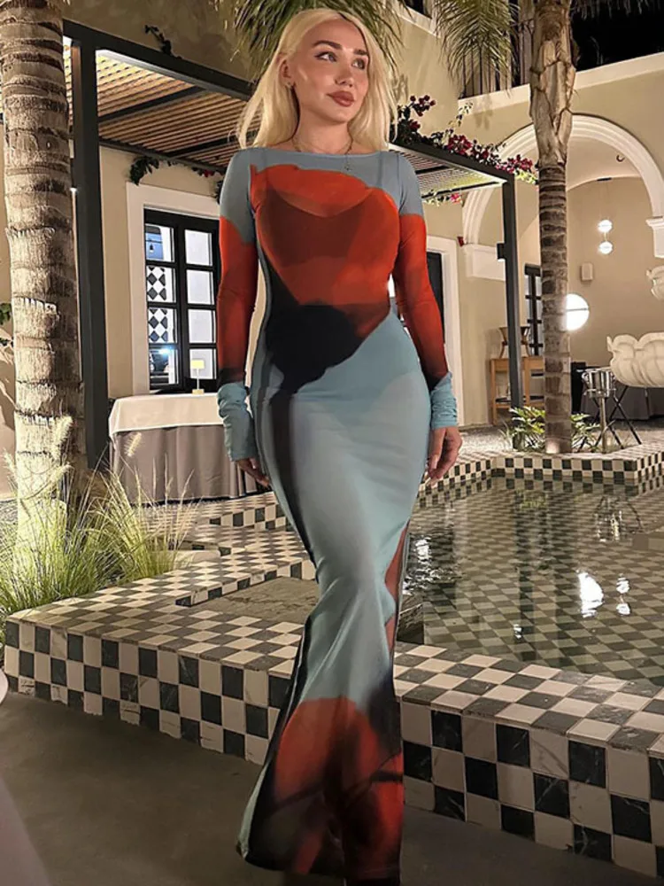 JULISSA MO Women Mesh Side Split Longsleeve Dress Chic See Through ...