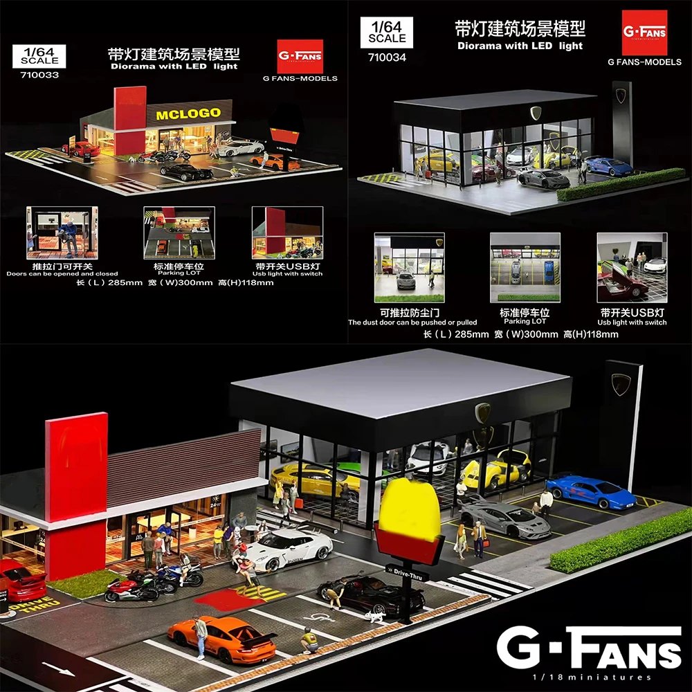 G FANS 1:64 Car Garage Diorama Model With LED Lights Parking Lots City ...