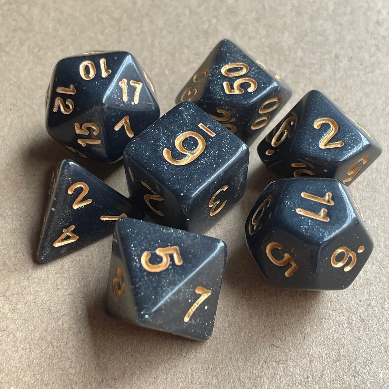 7-Pcs-of-Glitter-Black-Gold-Font-Color-Digital-Dice-Set-Table-Games-D4 ...