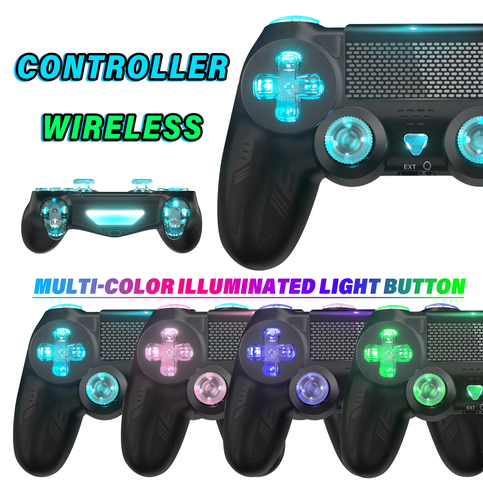 For-PS4-Slim-Pro-Controller-light-button-Wireless-Game-controle ...