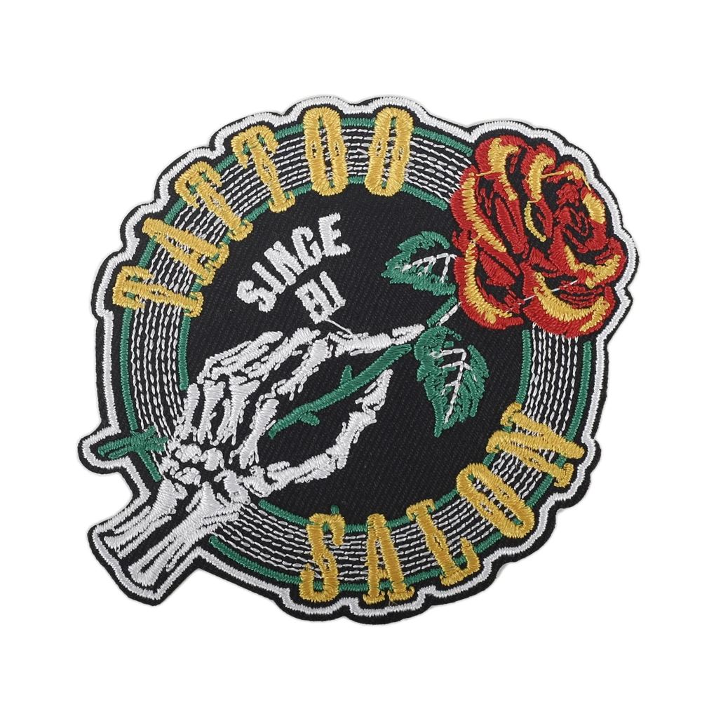 Tattoo-Letter-Embroidered-Patch-Holding-Flower-in-Hand-Pattern-Applique ...