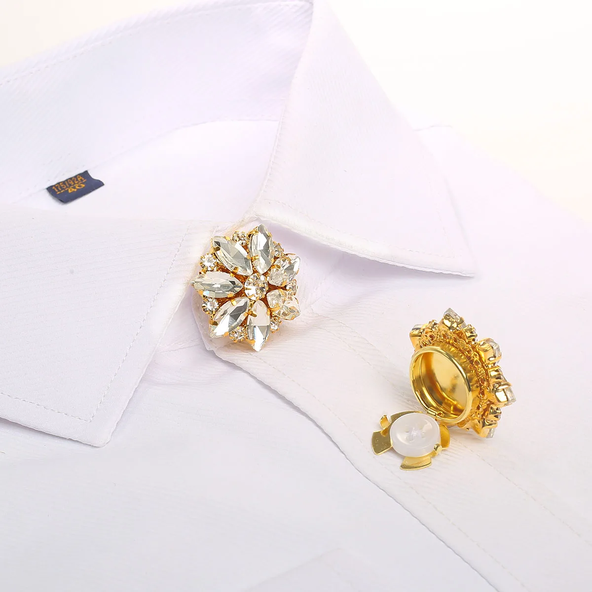 2PCS Rhinestone Flower Button Cover for Shirt Luxury Crystal Cufflinks ...