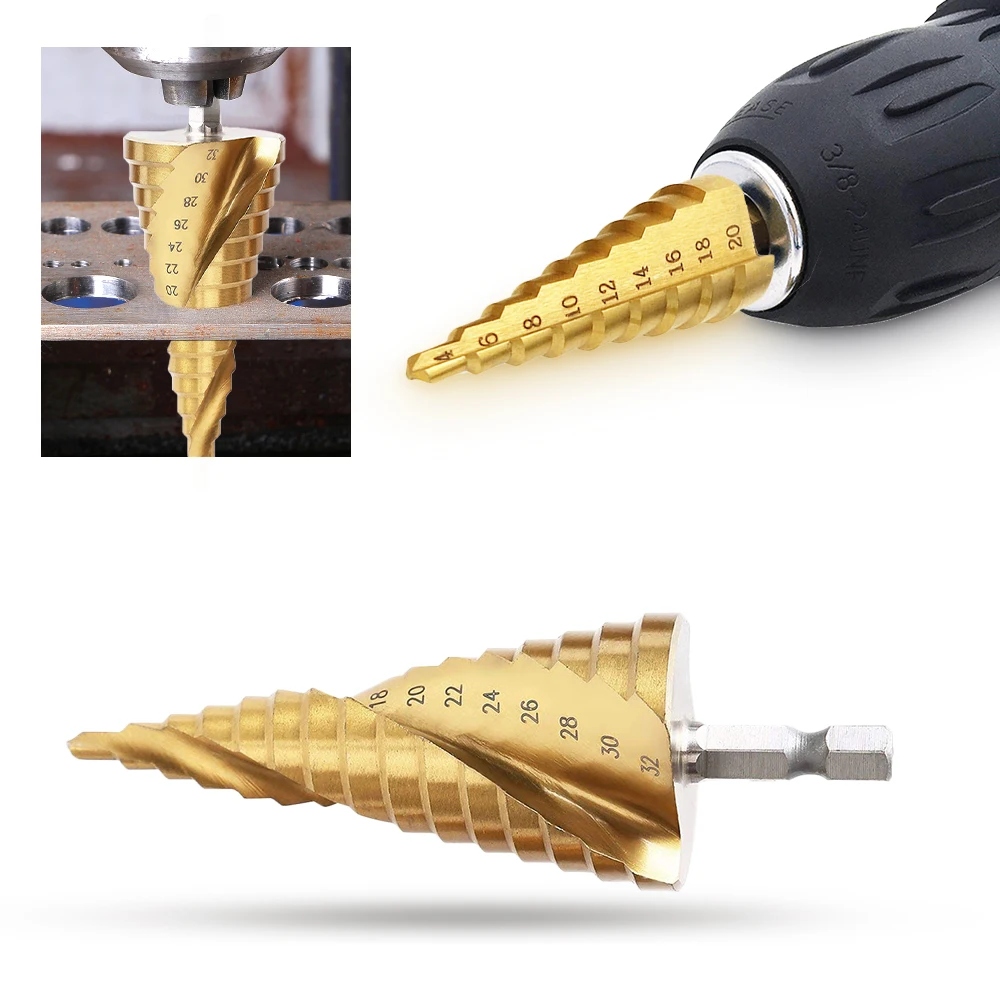 HSS-Titanium-Coated-Step-Drill-Bit-Drilling-Power-Tools-Hole-Opener ...