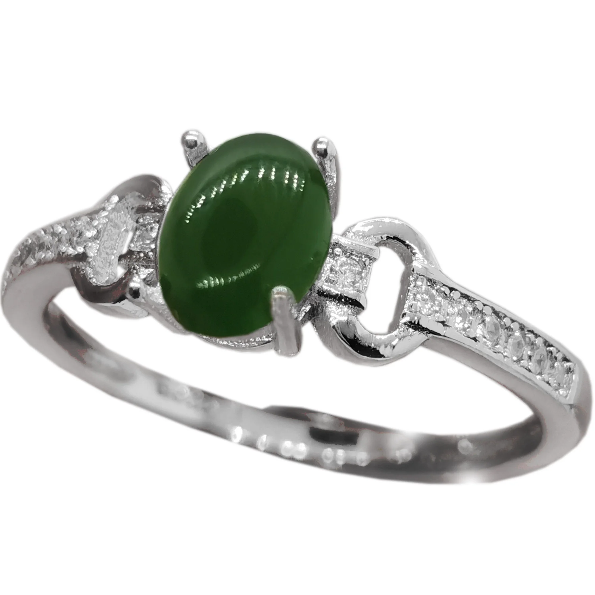 100% Genuine Jade Silver Ring 5mm*7mm 0.7ct Chinese Green Jade Ring 18k ...