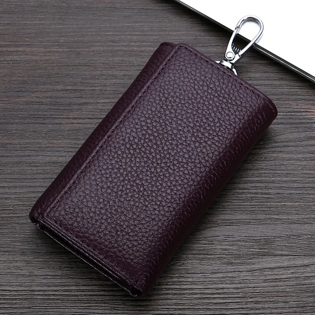 Genuine Leather Keychain Wallet Solid Color Multifunctional Key Case ...