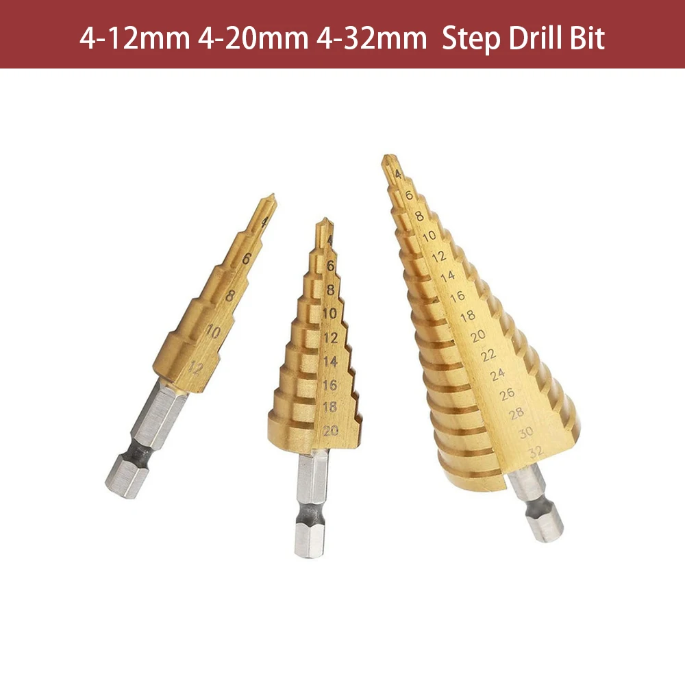 3Pcs-4-12mm-4-20mm-4-32mm-HSS-Straight-Groove-Step-Drill-Bit-Titanium ...