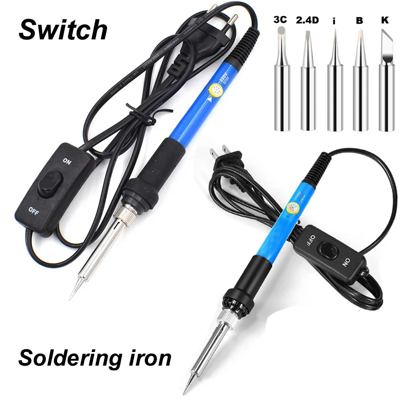 Electric Soldering Iron Adjustable Temperature+Switch 60W EUR/US 220V ...