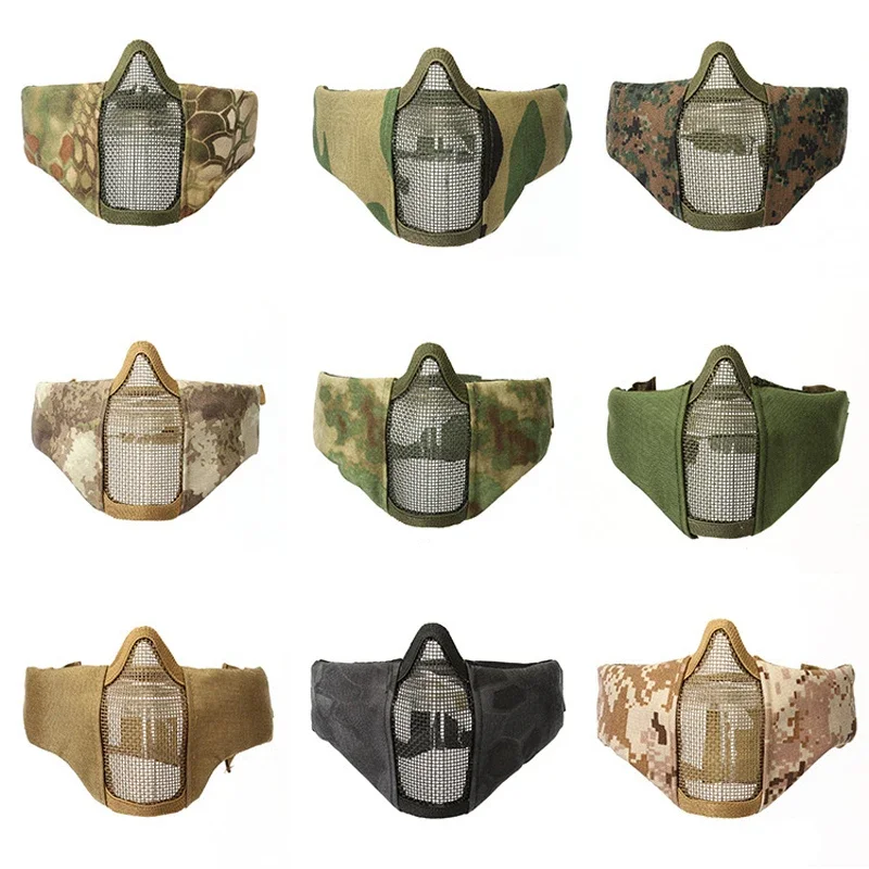 Airsoft-Tactical-Half-Face-Mask-Metal-Mesh-Skull-Protective-Military ...